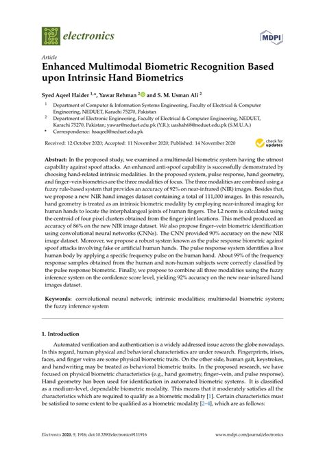 PDF Enhanced Multimodal Biometric Recognition Based Upon Intrinsic Hand Biometrics