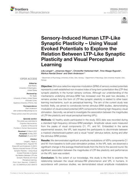 Pdf Sensory Induced Human Ltp Like Synaptic Plasticity Using Visual