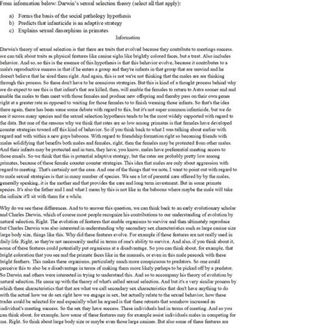 solved from information below darwin s sexual selection theory