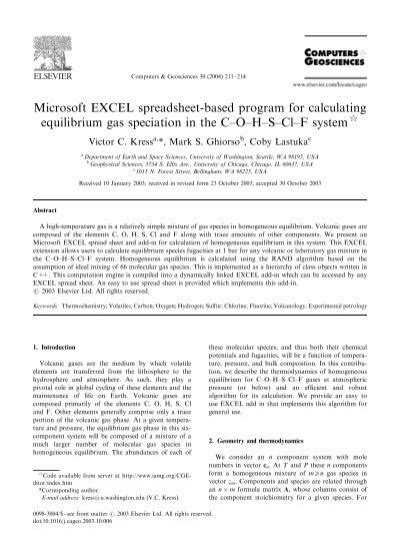 Microsoft Excel Spreadsheet Based Program For Calculating
