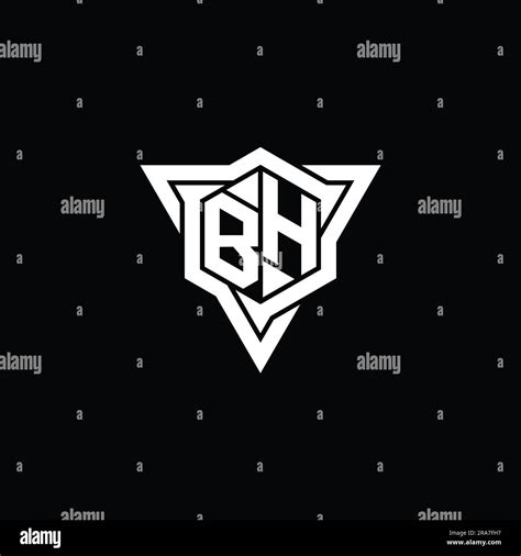 Bh Letter Logo Monogram Hexagon Shape With Triangle Outline Sharp Slice Style Design Template