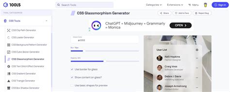 css glassmorphism effect generators