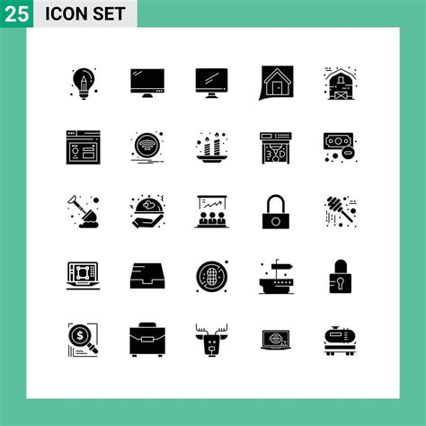 25 User Interface Solid Glyph Pack Of Modern Signs And Symbols Of House Barn Imac Home
