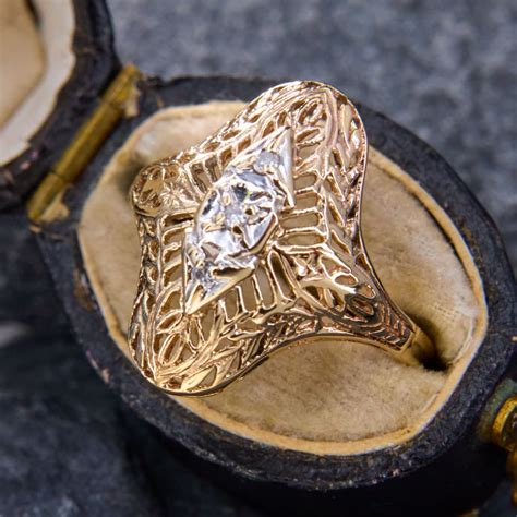 Detailed Filigree Diamond Ring Yellow And White Gold