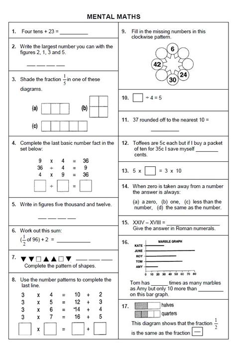 Grade 4 Mental Maths Test 25d Worksheet