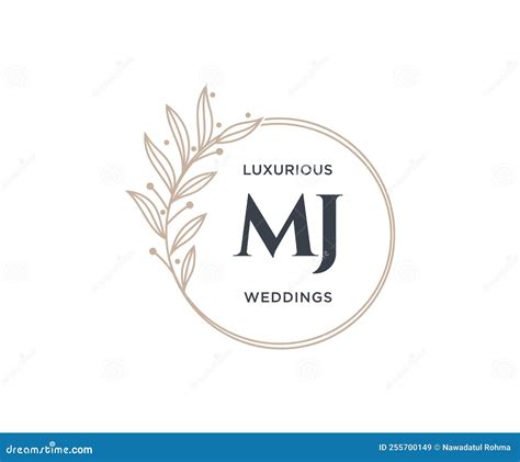 Mj Initials Letter Wedding Monogram Logos Template Hand Drawn Modern Minimalistic And Floral