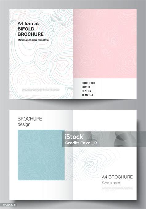 두 개의 A4 형식 현대 커버 모의 광고 디자인 템플릿 2 배 브로셔 잡지 전단지 소책자 연례 보고서의 벡터 레이아웃 지형 윤곽 지도 추상 단색 배경입니다 0명에 대한 스톡