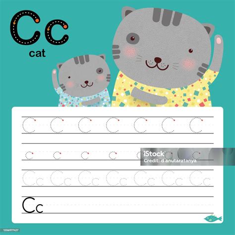 기본 쓰기 능력 문자 C 고양이 벡터 일러스트를 향상시키기 위해 유치원 및 유치원에 대한 알파벳 추적 워크 시트 0명에 대한 스톡 벡터 아트 및 기타 이미지 Istock