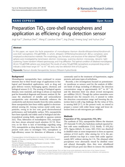 [pdf] Preparation Tio2 Core Shell Nanospheres And Application As Efficiency Drug Detection Sensor