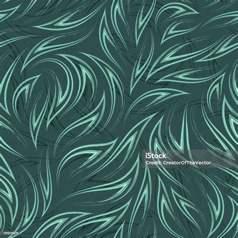 타이드워터 그린 배경의 원활한 벡터 패턴에 녹색과 청록색 파도가 흔들립니다 웨이브 스트림 또는 흐름 모서리가있는 부드러운 브러시