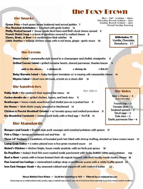 Menu At Foxy Brown Restaurant Fort Lauderdale