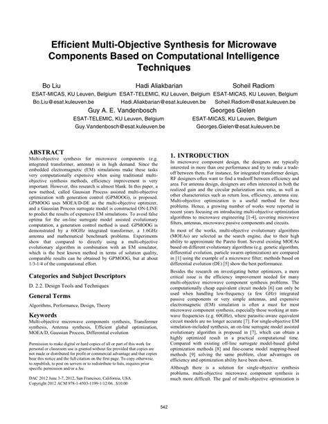 pdf efficient multi objective synthesis for microwave components