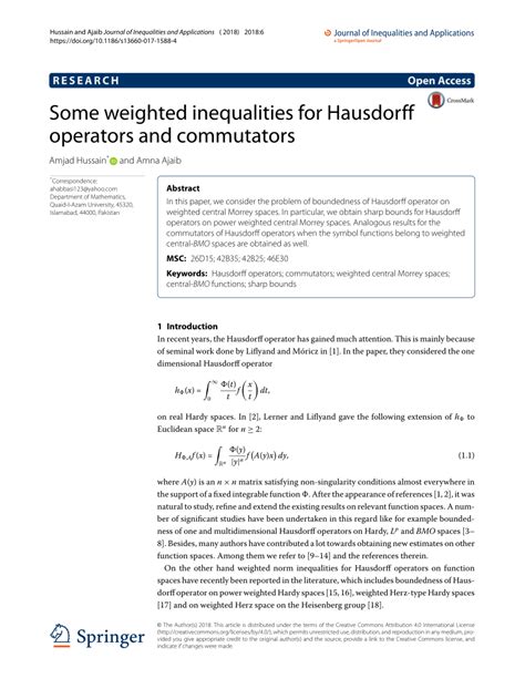 Pdf Some Weighted Inequalities For Hausdorff Operators And Commutators