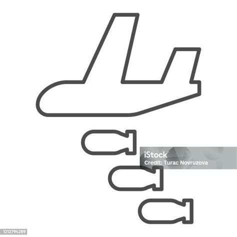 폭격기 얇은 라인 아이콘입니다 공기 폭격 전쟁 공격과 항공기 기호 흰색 배경에 윤곽 스타일 그림 모바일 개념 및 웹 디자인에 대한 군사 또는 전쟁 기호 벡터 그래픽 가냘픈에