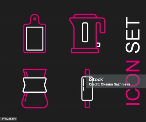 세트 라인 롤링 핀 커피 터크 전기 주전자 및 도마 아이콘 벡터 가정 생활에 대한 스톡 벡터 아트 및 기타 이미지 가정 생활 가정 주방 가정의 방 Istock