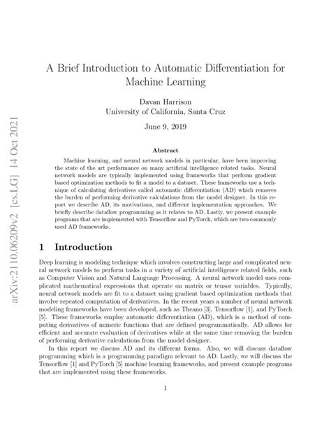 A Brief Introduction To Automatic Differentiation For Machine Learning
