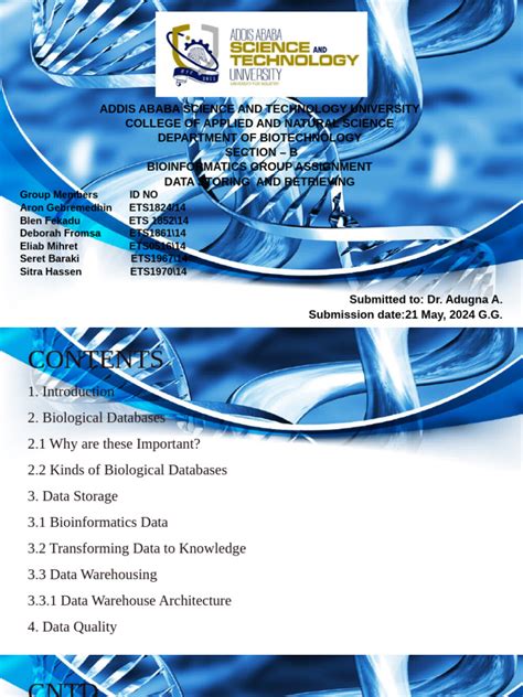 Bioinformatics Ppt Section B Data Storage And Retrival Group 3 Pdf