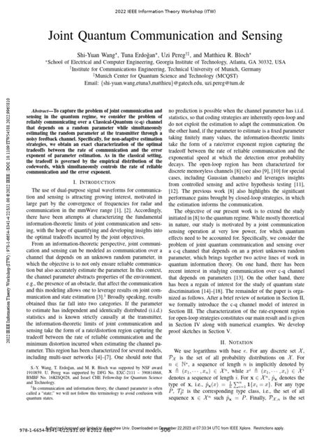 2022 Joint Quantum Communication And Sensing Pdf