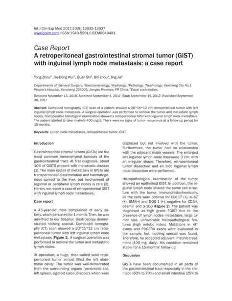 Pdf A Retroperitoneal Gastrointestinal Stromal Tumor Gist With