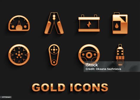 타이밍 벨트 키트 모터 오일용 캐니스터 자동차 점화 플러그 스티어링 휠 합금 배터리 속도계 및 점퍼 전원 케이블 아이콘을 설정합니다 벡터 검은색에 대한 스톡 벡터 아트 및