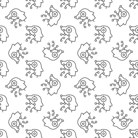 Premium Vector Ai Technology Head Vector Colored Seamless Pattern