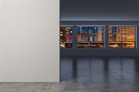 Центр города Чикаго Город Skyline Здания Окно фон Скопируйте пространство белая стена Пустая