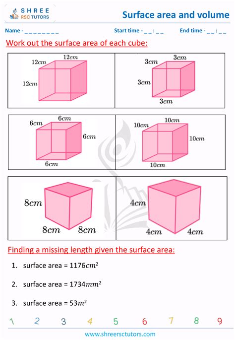Surface Area Of Cube Worksheets For Grade 8 Maths Shree Rsc Tutors