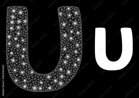 Glossy Mesh Vector Upsilon Greek Lowercase Symbol With Glare Effect