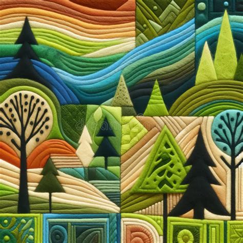 Felt Art Patchwork Green Environment And Trees Eco Friendly Design