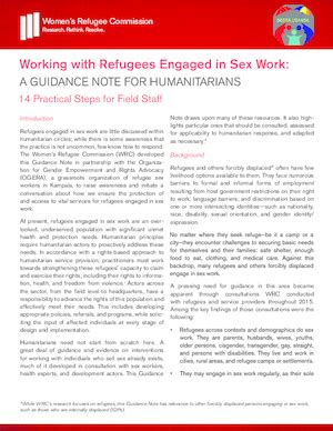 Working With Refugees Engaged In Sex Work A Guidance Note For Humanitarians Women S Refugee
