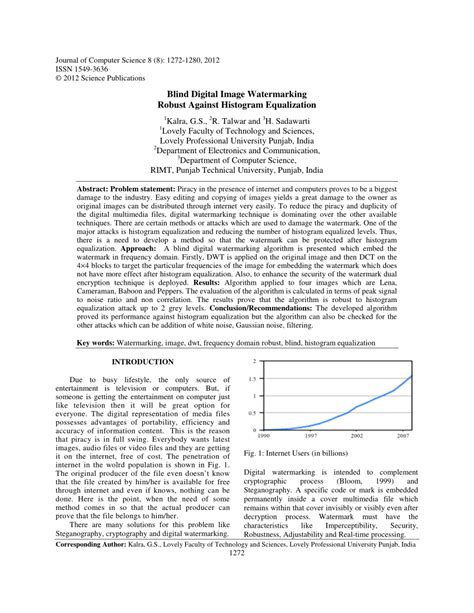 Pdf Blind Digital Image Watermarking Robust Against Histogram Equalization