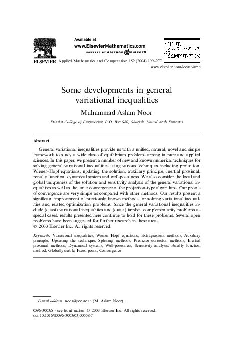Pdf Some Developments In General Variational Inequalities
