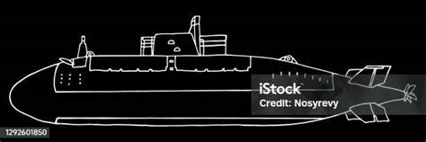 잠수함 손 도면 검은 배경에 수중 선박의 아름다운 흰색 윤곽 벡터 일러스트레이션 윤곽 그리기에 대한 스톡 벡터 아트 및 기타 이미지 윤곽 그리기 잠수함 개념 Istock