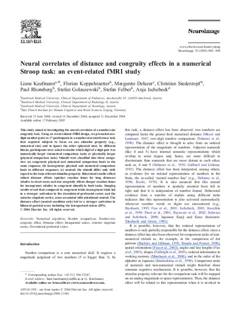 Pdf Neural Correlates Of Distance And Congruity Effects In A