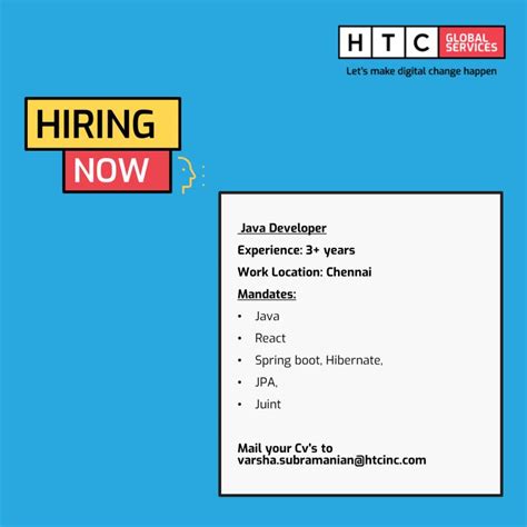 Varsha Subramanian On Linkedin Hi Everyone Htc Global Services Is Hiring Java Developers For Its