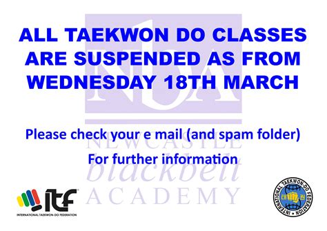 All Classes Suspended As From Wednesday 18th March Newcastle Black