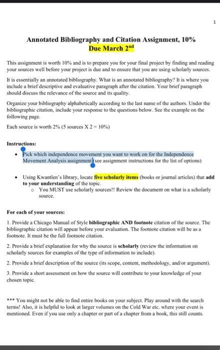 Annotated Bibliography And Citation Assignment 10 Chegg Com