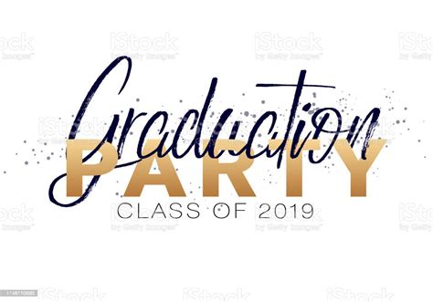 졸업 라벨 졸업 디자인 축 이벤트 파티 고등학교 또는 대학 대학원에 대 한 벡터 텍스트입니다 인사말 초대장 카드에 대 한 2019의 문자 클래스 개념에 대한 스톡 벡터 아트