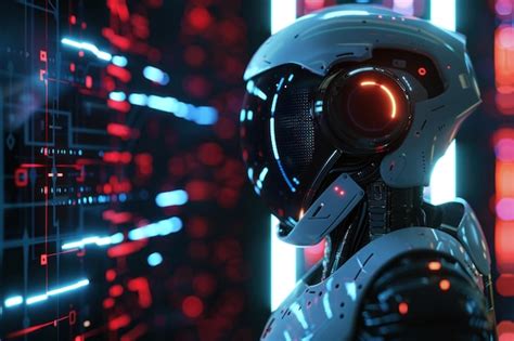 Futuristic Ai Robot Head With Digital Interface Background Premium Ai Generated Image