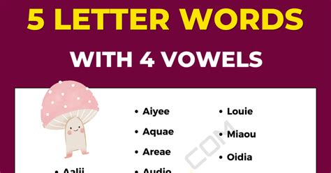 23 Examples of 5 Letter Words with 4 Vowels in English • 7ESL
