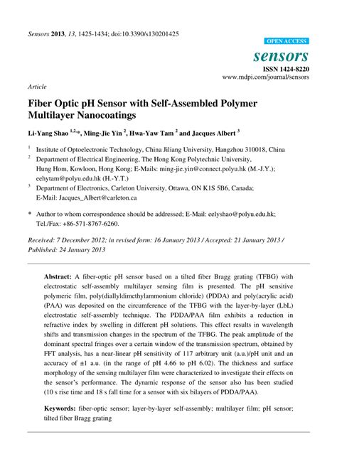 Pdf Fiber Optic Ph Sensor With Self Assembled Multilayer Nanocoatings