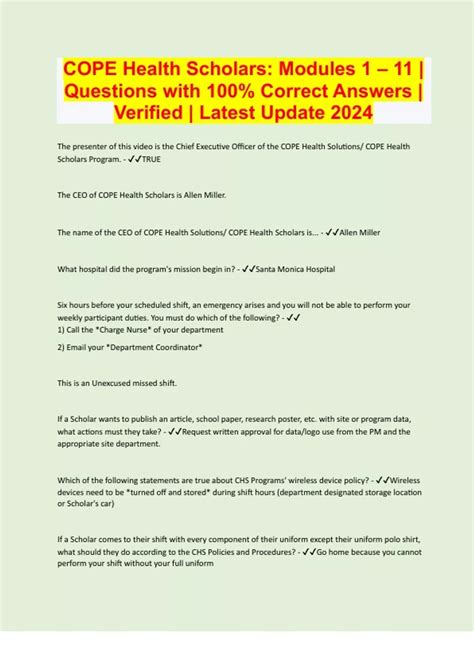 Cope Health Scholars Modules 1 11 Questions With 100 Correct