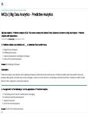 Big Data Analytics MCQs Predictive Analytics Techniques Course Hero