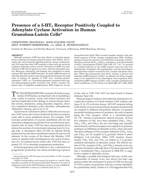 Pdf Presence Of A 5 Ht7 Receptor Positively Coupled To Adenylate Cyclase Activation In Human