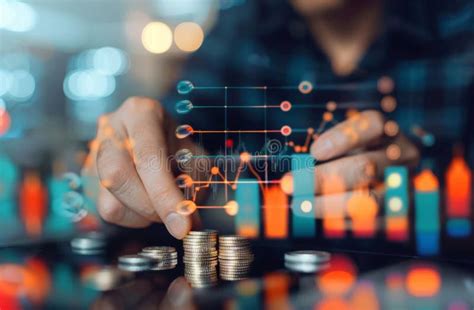 Hand Placing Coin On Stack With Rising Chart Stock Photo Image Of