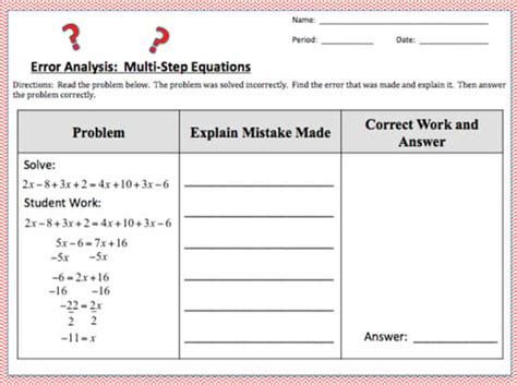 Free Error Analysis Solving Multi Step Equations By Classroom 127