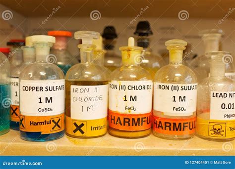 Chemistry Bottles In A Secondary School Science Lab Stock Image Image