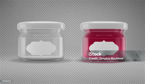 뚜껑이 있는 작은 유리 잼 항아리 사실적인 3d 일러스트레이션 벡터 3차원 형태에 대한 스톡 벡터 아트 및 기타 이미지 3차원 형태 설탕 조림 류 젤리 Istock