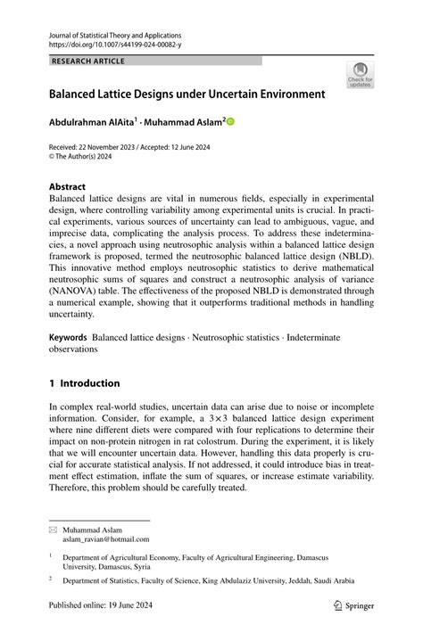 Pdf Balanced Lattice Designs Under Uncertain Environment