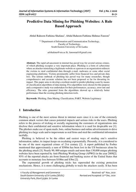 Pdf Predictive Data Mining For Phishing Websites A Rule Based Approach